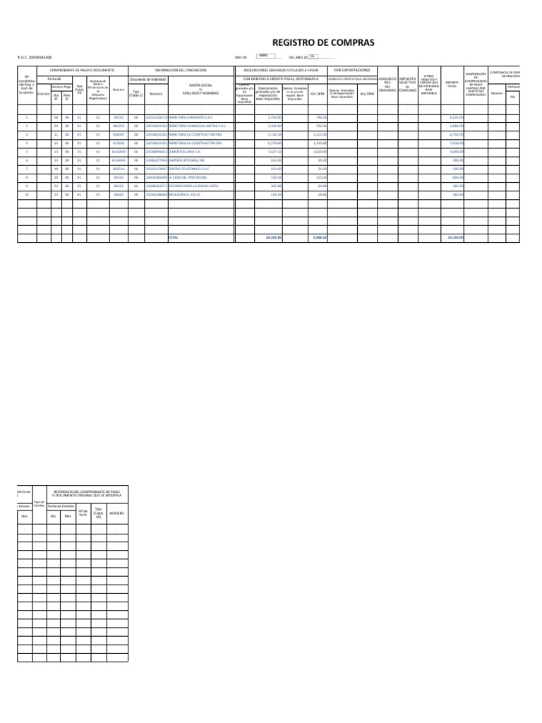Libro Registro de Compras | PDF | Tarjeta de débito | Seguro