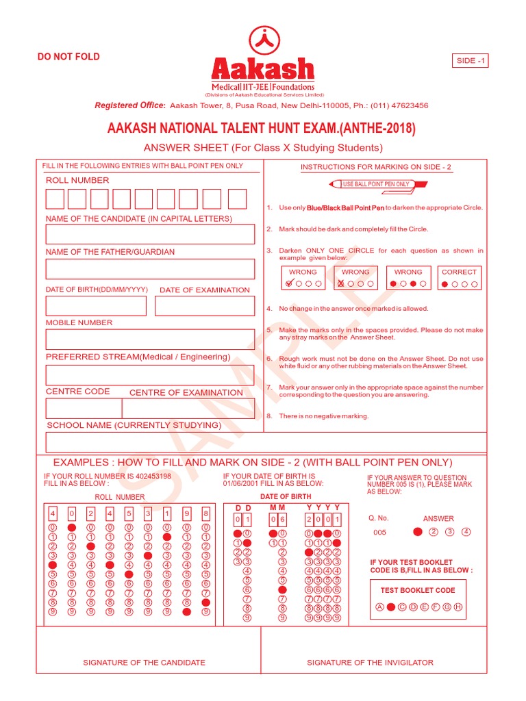 10225OMR ANTHE X Class 2018 19 Sample | PDF