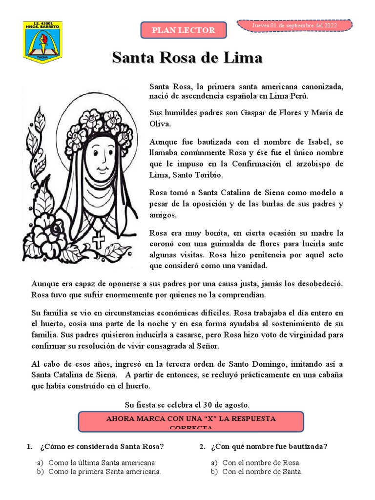 PLAN LECTOR - Santa Rosa de Lima | PDF