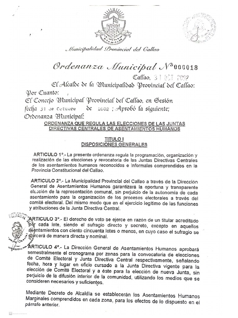 Ordenanza Municipal 0018 - 2002 Municipalidad Provincial Del Callao | PDF