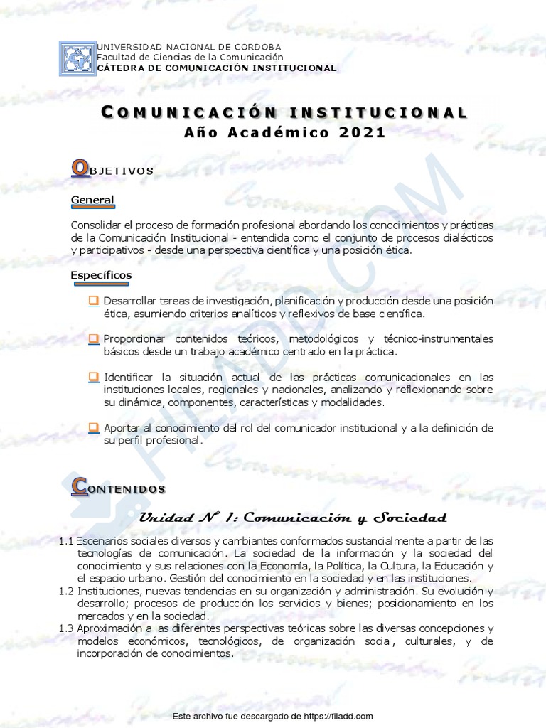Programa Comunicacion Institucional 2021 | PDF | Prueba (evaluación ...