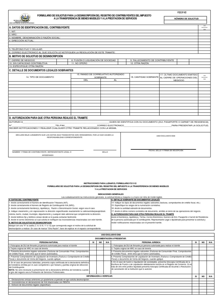 F-213 Desinscripcion de Iva | PDF | Factura | Impuestos