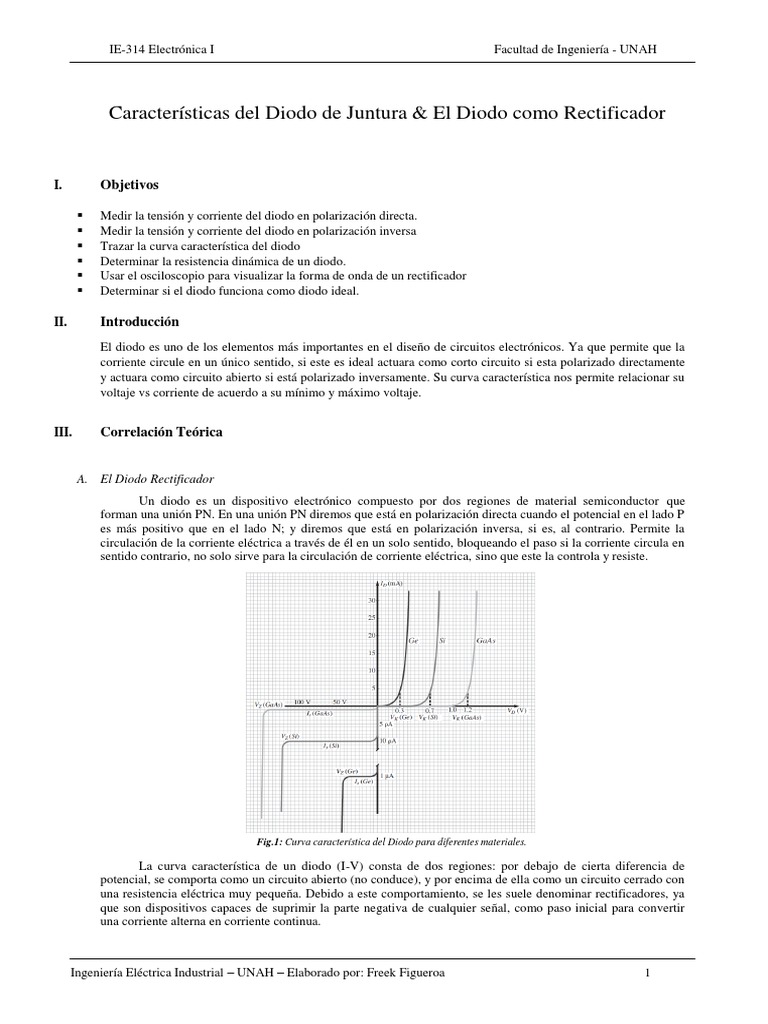 Guía de Práctica 2 - Caracteristicas Del Diodo de Juntura El Diodo Como Rectificador | PDF ...