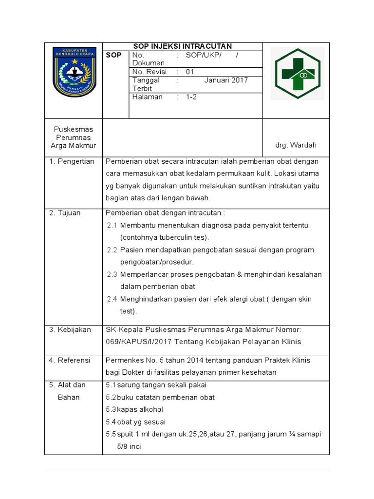 Sop Injeksi Intracutan | PDF