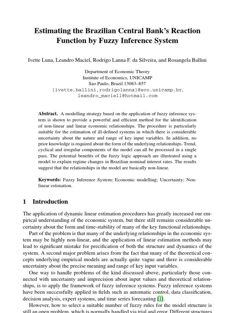 Estimating The Brazilian Central Bank's Reaction Function by Fuzzy ...