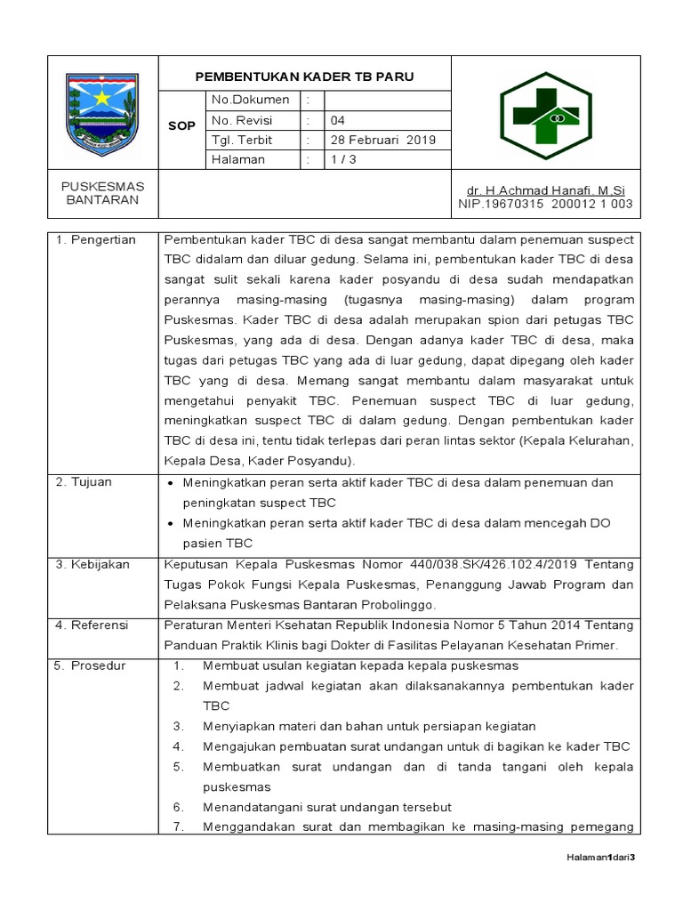 Sop Pembentukan Kader TBC | PDF