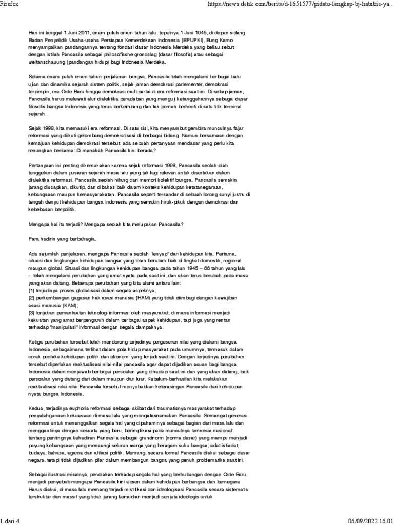 Pidato Lengkap BJ Habibie Yang 1 Juni 2011 | PDF | Sejarah