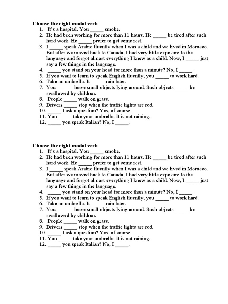 Modal Verbs Ex 1 | PDF | Human Communication | Cognitive Science