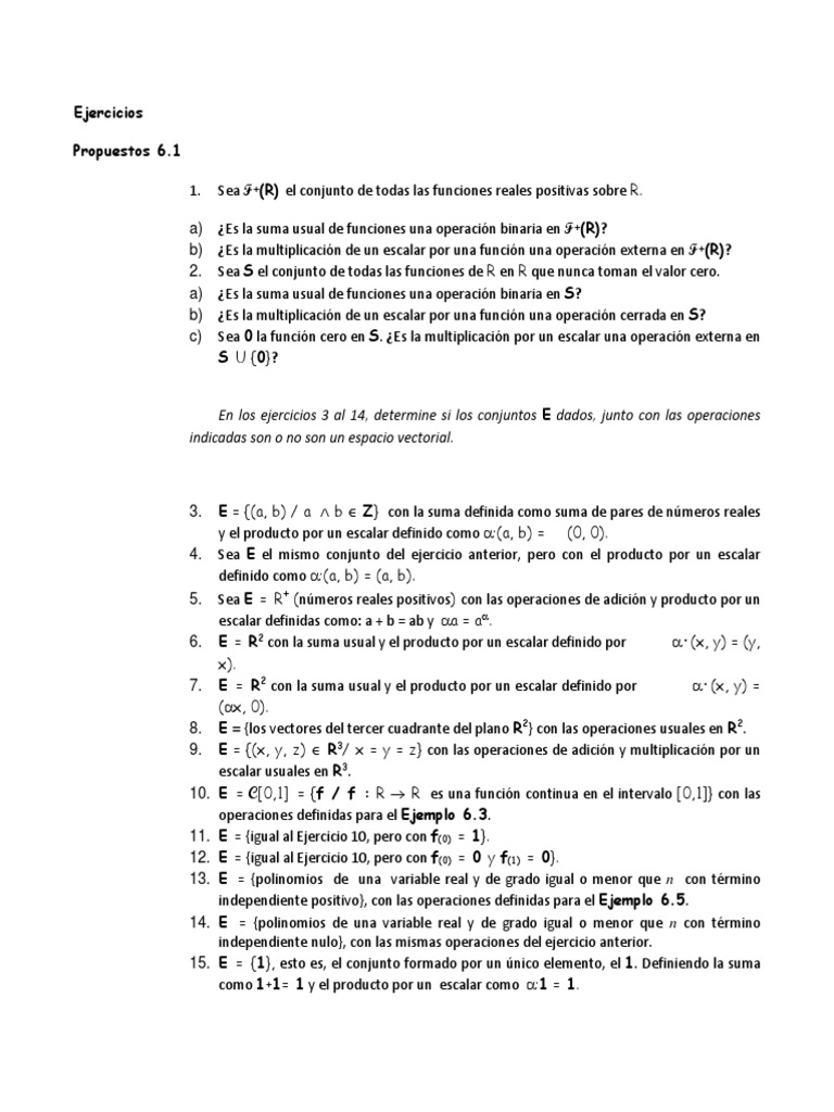 Ejerc 6.1y 6.2 | PDF | Espacio vectorial | Escalar (Matemáticas)