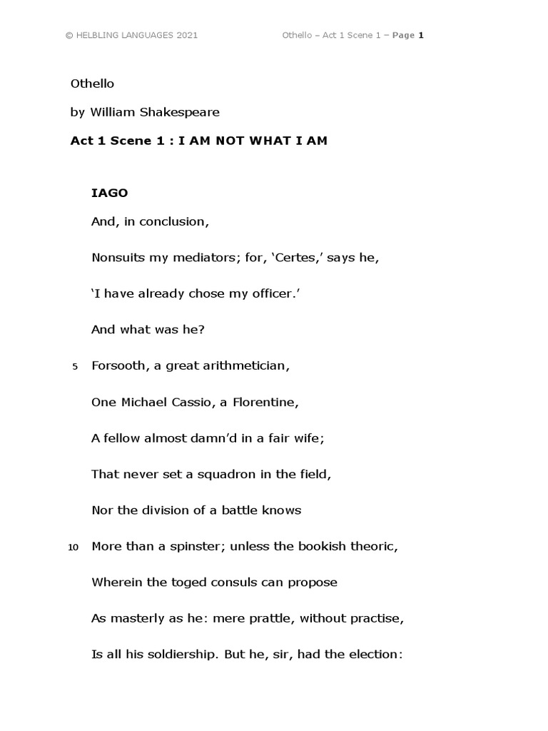 Othello Easy Read Original Script Act1 Scene1 | PDF | Othello | Iago