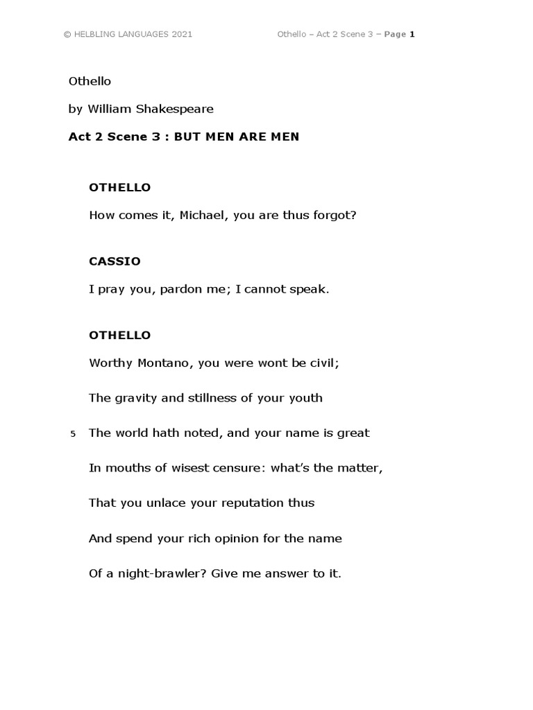 Othello Easy Read Original Script Act2 Scene3 | PDF | Othello | Iago