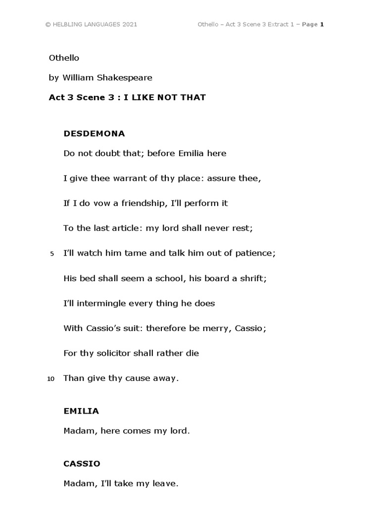 Othello Easy Read Original Script Act3 Scene3 Extract1 | PDF | Othello ...