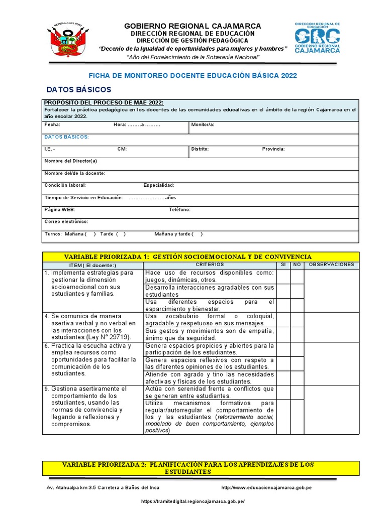 Ficha de Monitoreo Docente 2022 Ii Visita | PDF | Evaluación | Aprendizaje