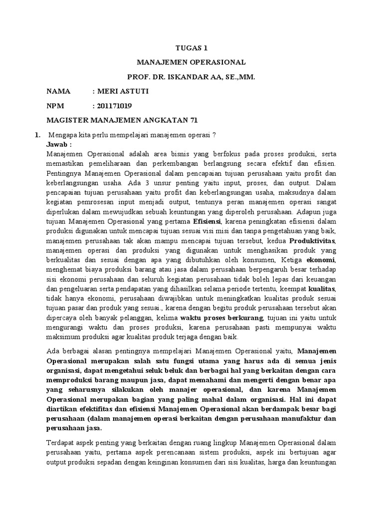 TUGAS 1 MO Prof - Iskandar | PDF