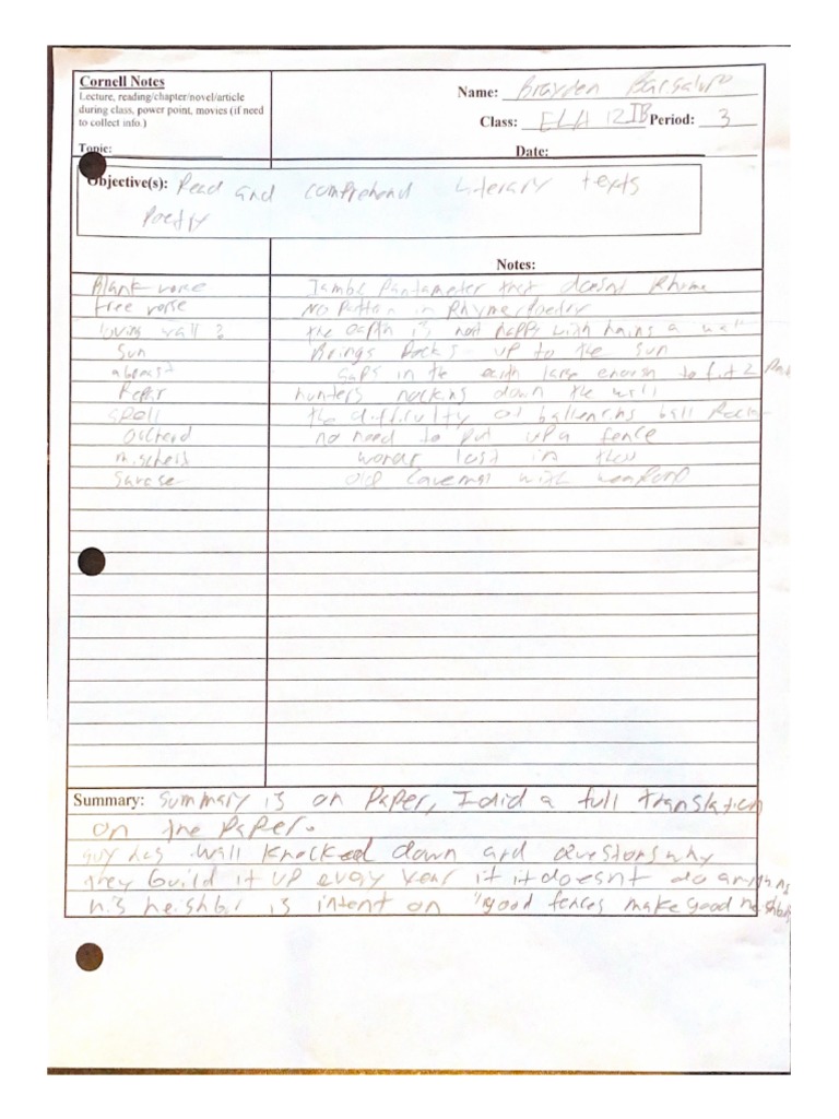 Mending Wall Cornell Notes | PDF