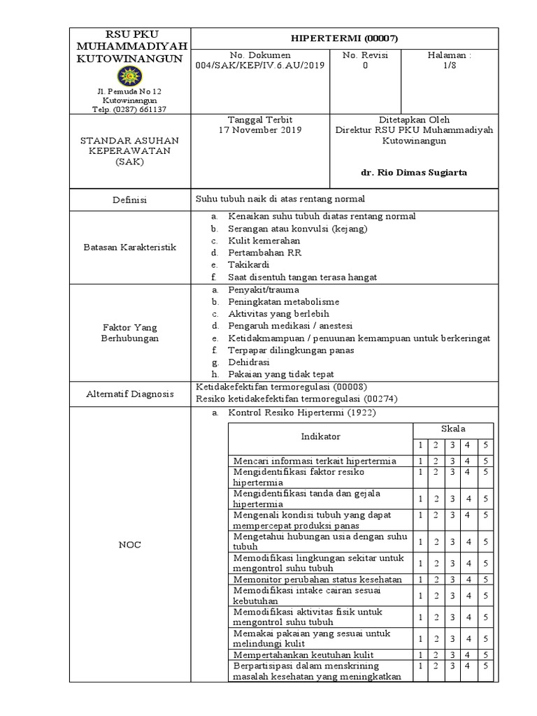 Standar Asuhan Hipertermi RSU PKU | PDF