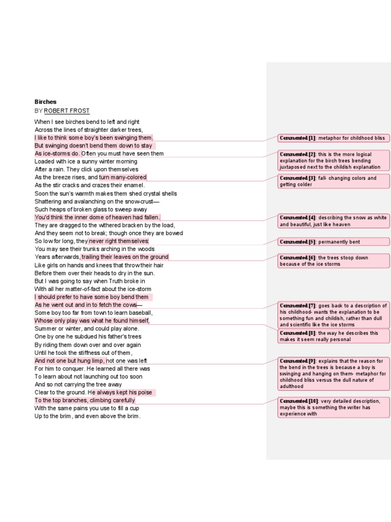 Annotated-Birches 20analysis | PDF | Swinging (Sexual Practice) Annotated-Birches 20analysis | PDF | Swinging (Sexual Practice)