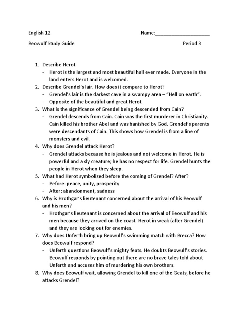 Beowulf Study Guide | Download Free PDF | Beowulf | Geats