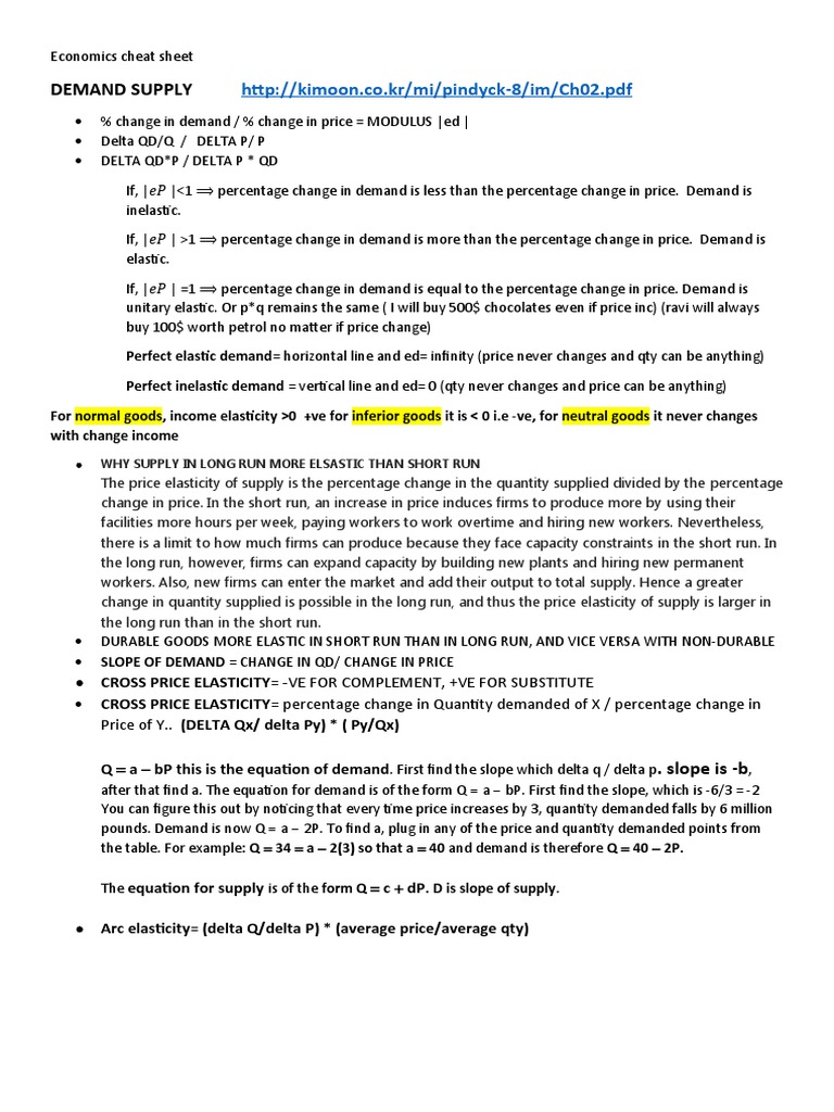 Economics All CH Notes | PDF | Profit (Economics) | Elasticity (Economics)