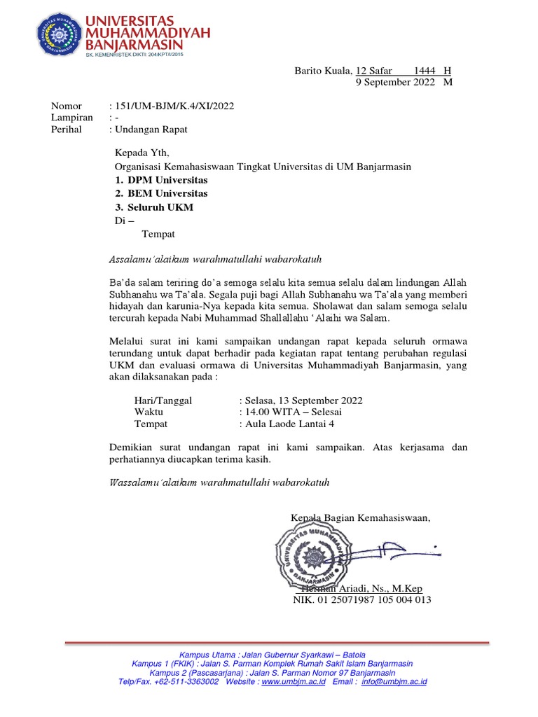 Undangan Rapat Ormawa | PDF