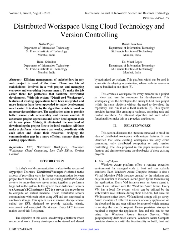 Distributed Workspace Using Cloud Technology and Version Controlling ... Distributed Workspace Using Cloud Technology and Version Controlling ...
