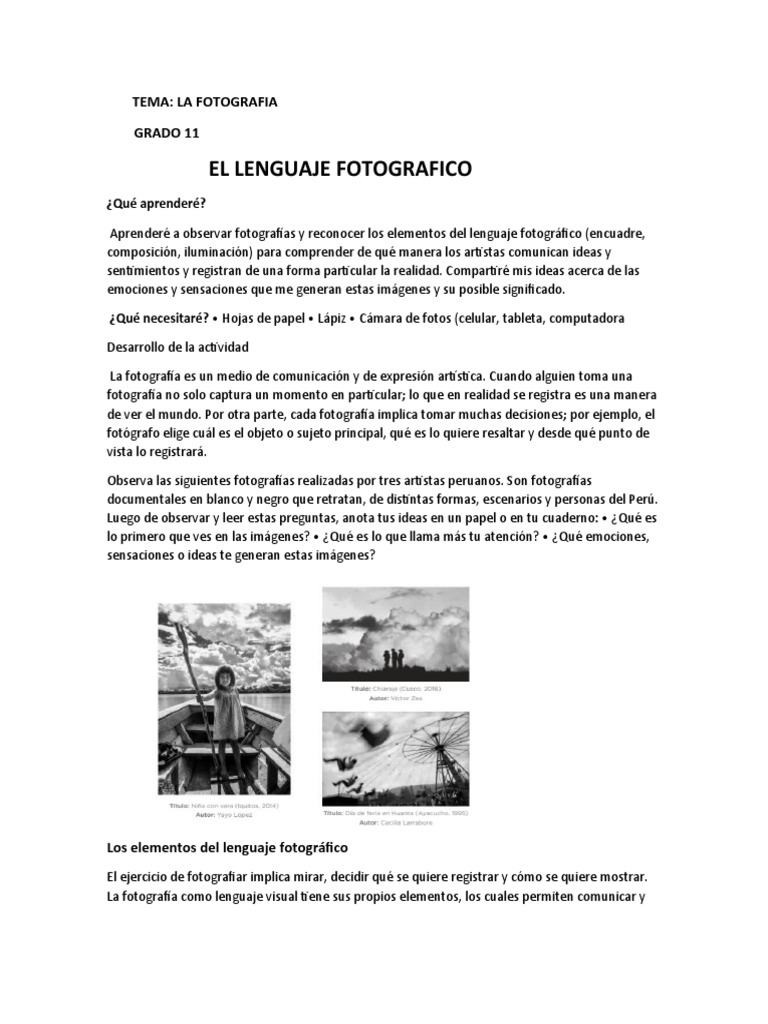 Taller Grado 11 Historia de La Fotografia | PDF | Composición (artes ...