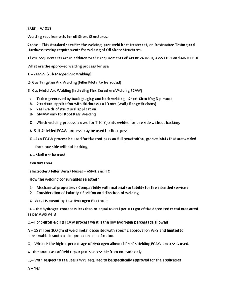 Saes W 013 | PDF | Construction | Welding