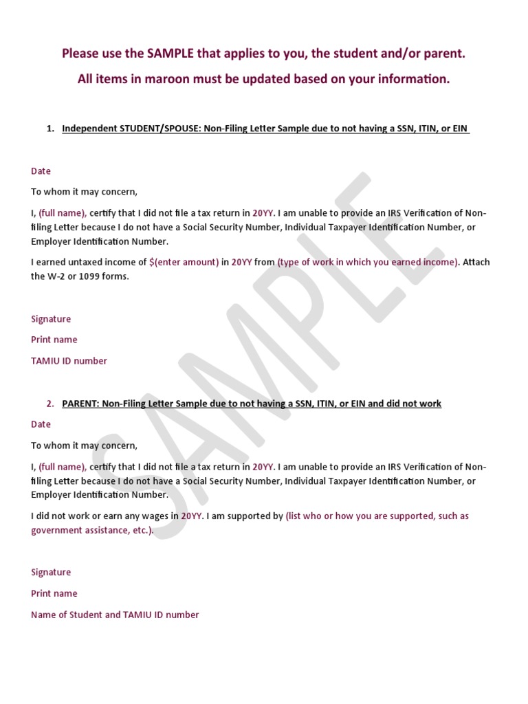 Non Filing Letter Sample Templates Updated 11.09.2020 | PDF | Irs Tax ...