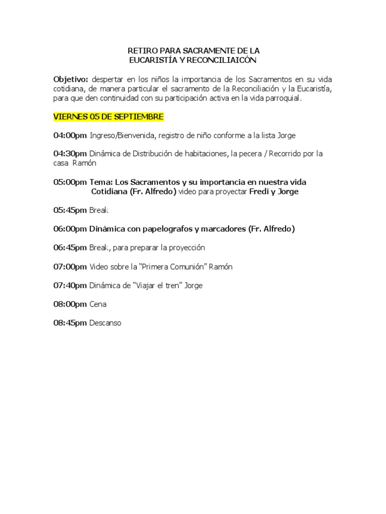 Programa de Retiro | PDF | eucaristía | Religiones monoteistas