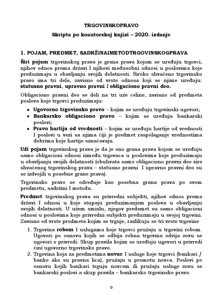 Skripta Trgovinsko Pravo Po Koautorskoj Knjizi | PDF