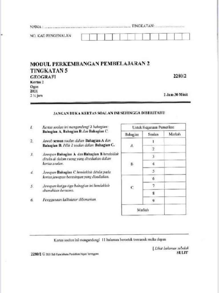 Kertas Trial Geografi Terengganu Mpp2 k2 2021 | PDF