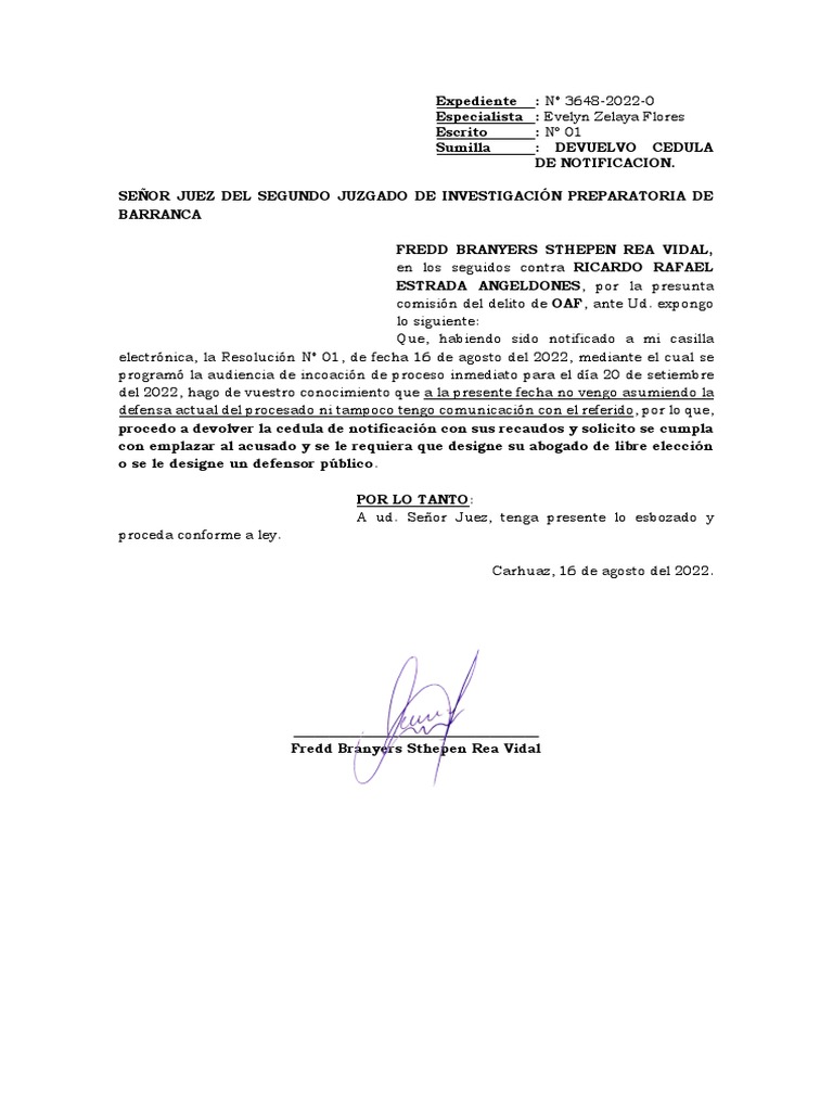 Devuelvo Notificacion | PDF | Ley procesal | Crimen y violencia