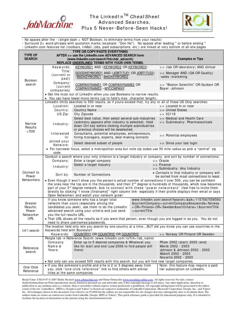 LinkedIn Cheatsheet | Download Free PDF | Linked In | Yahoo!