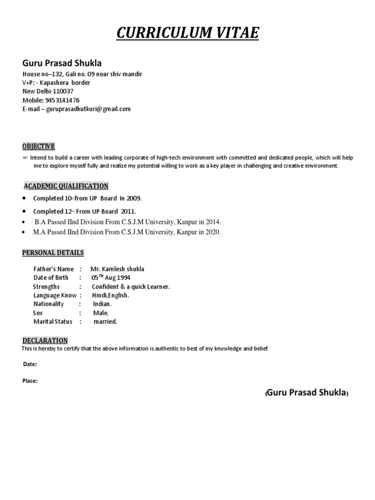 CV Guru Prasad Shukla IT Career | PDF
