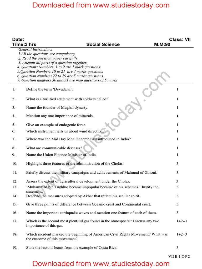 Very Good CBSE Class 7 Social Science Sample Paper Set C | PDF | Rock (Geology) | Sedimentary Rock