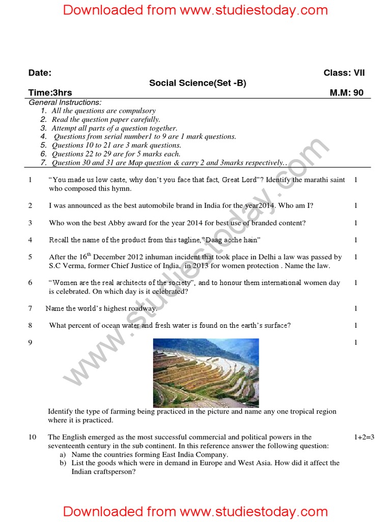 Very Good - 3 CBSE Class 7 Social Science Sample Paper Set G | PDF | Evaporation | Mughal Empire