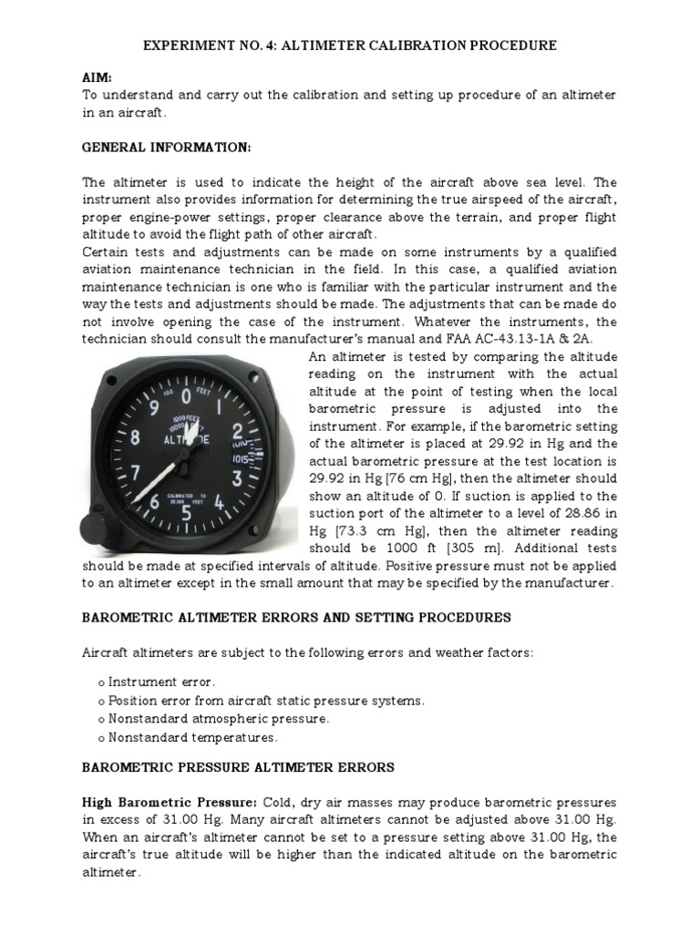 Expt 5 | PDF | Altimeter | Instrument Flight Rules