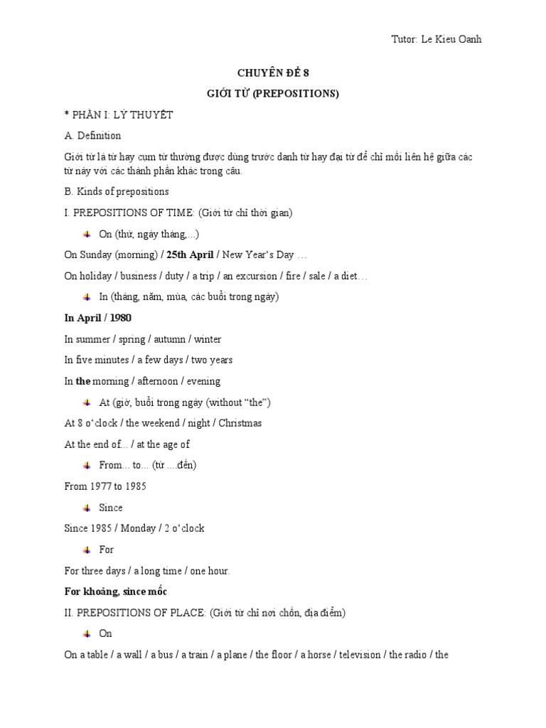 Chapter 8 - Preposition | PDF