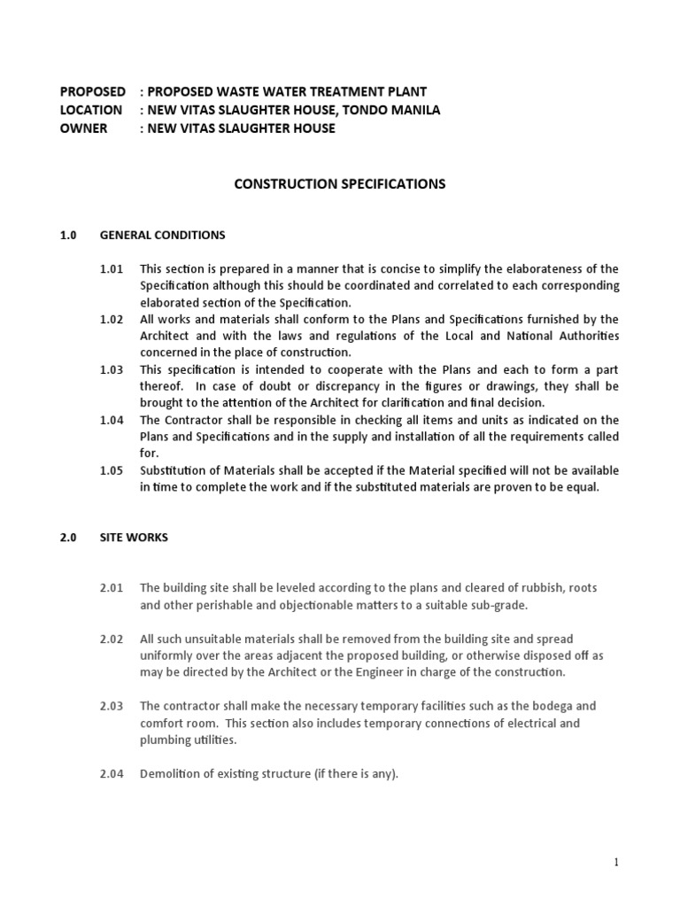 SPecifications-FOR PERMIT VITAS | PDF | Concrete | Plumbing