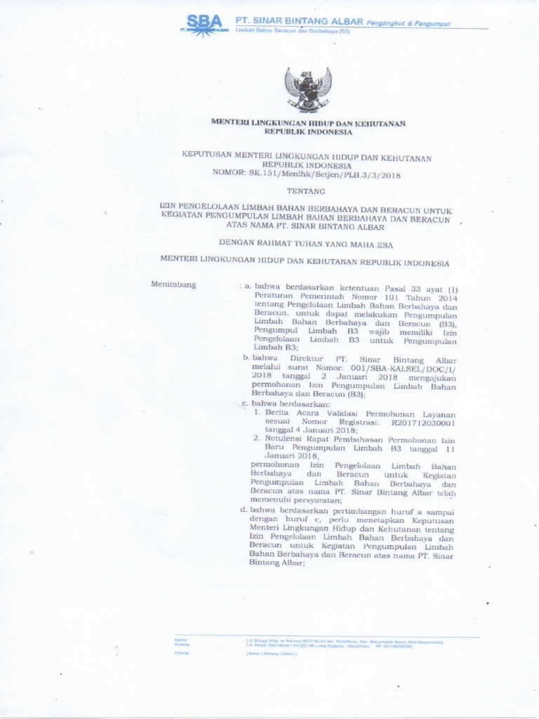 Izin Pengangkut LB3 PT. SBA | PDF