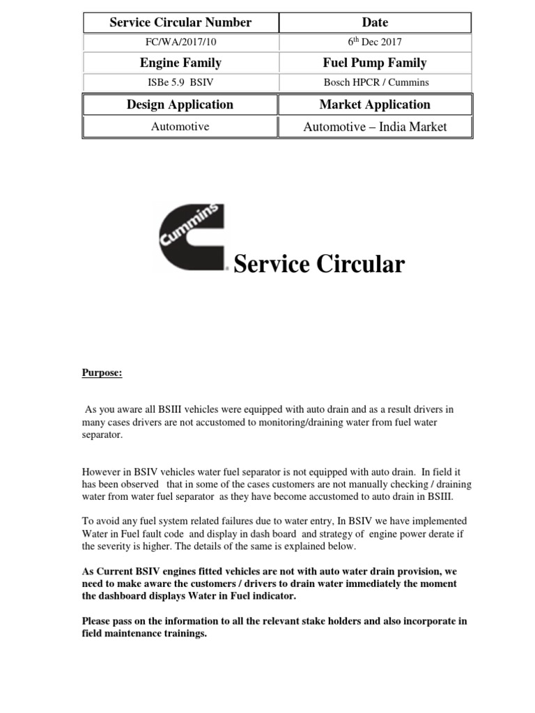 Water in Fuel Sensor Guidelines | PDF | Business | Finance & Money ...