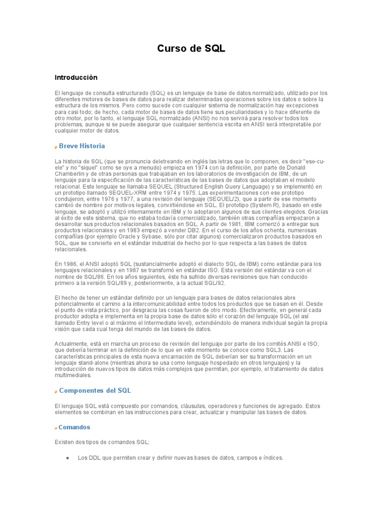 Curso de SQL | PDF | SQL | Bases de datos