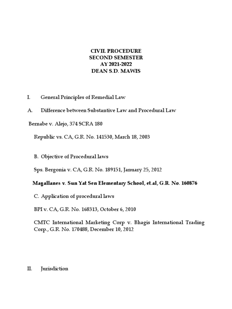 Outline and Summary of Key Cases and Principles Related to Civil ...