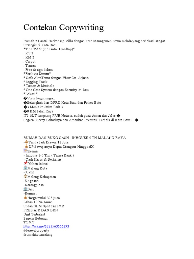 Contekan Copywriting | PDF