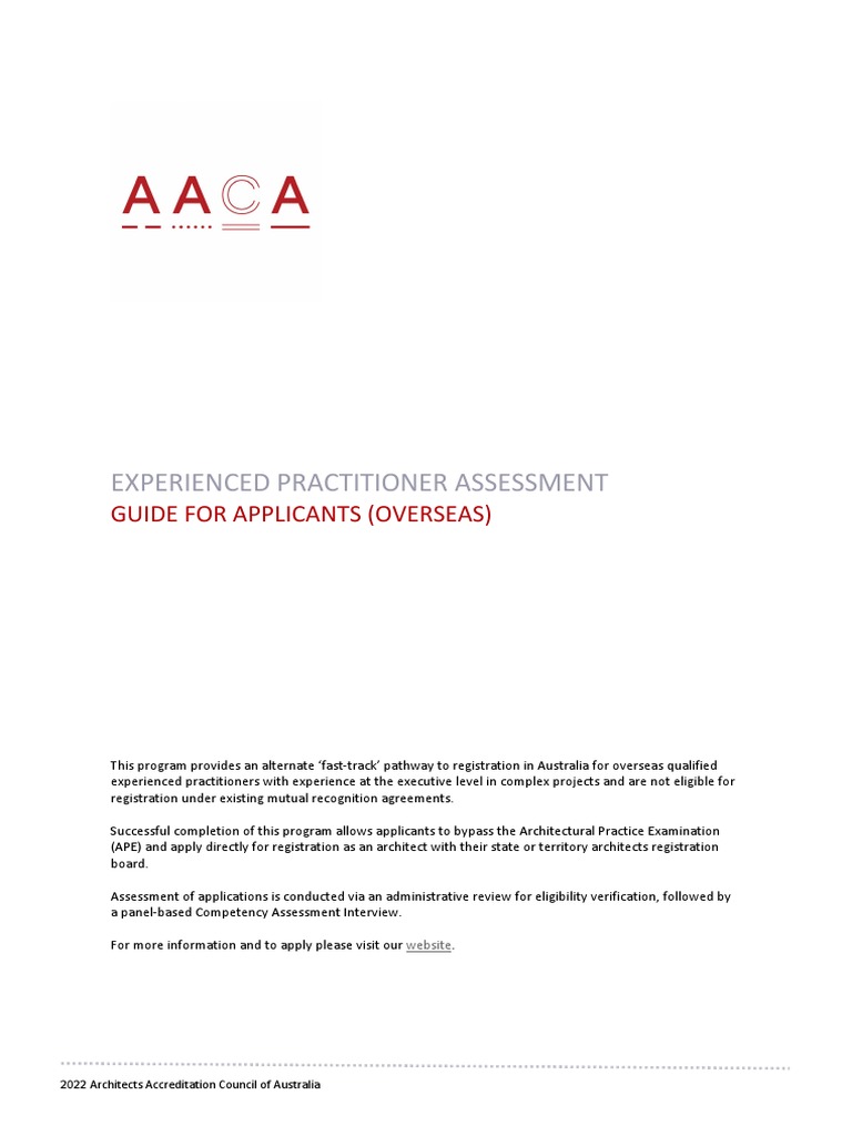 2022 Experienced Practitioner Assessment Guide Overseas | PDF ...