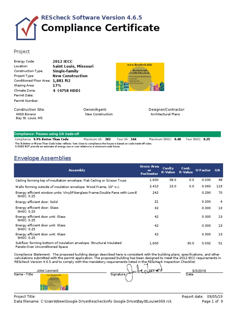 BayStLouis4069 REScheck | PDF | Building Insulation | Duct (Flow)