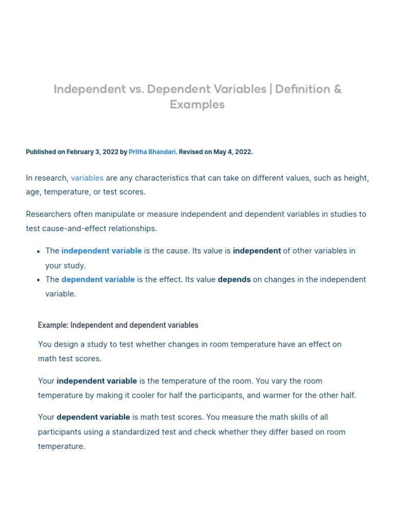 Independent vs. Dependent Variables - Definition & Examples | PDF ...