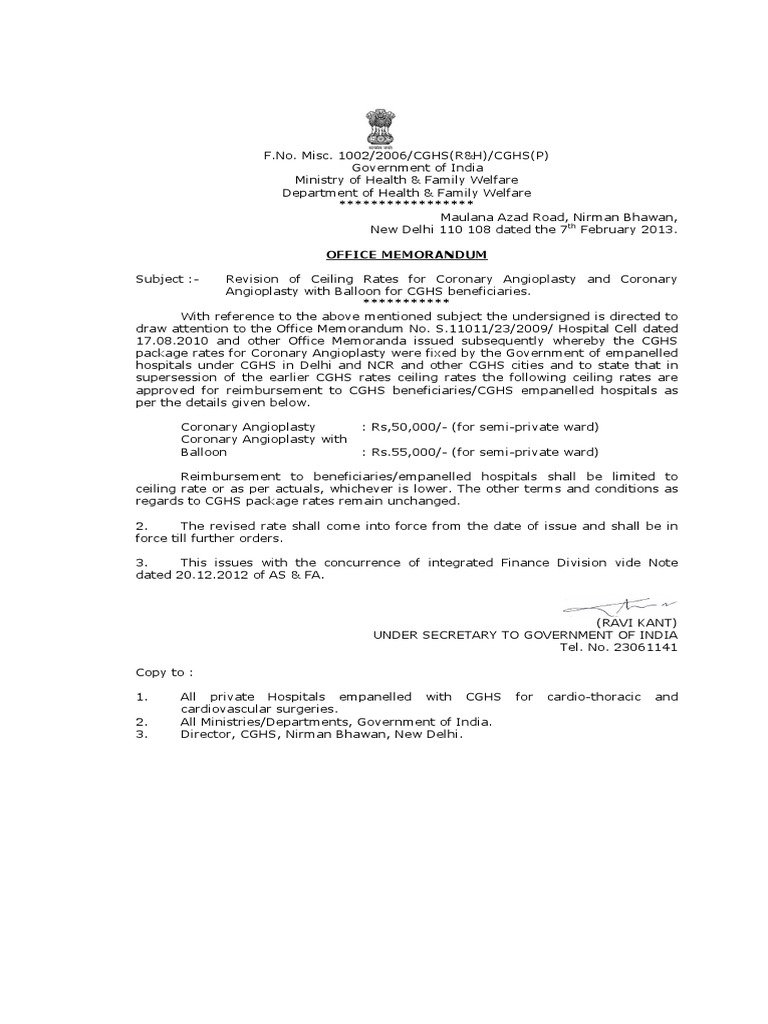 Ceiling Rate of Angioplasty and Stents | PDF | New Delhi | Medical ...
