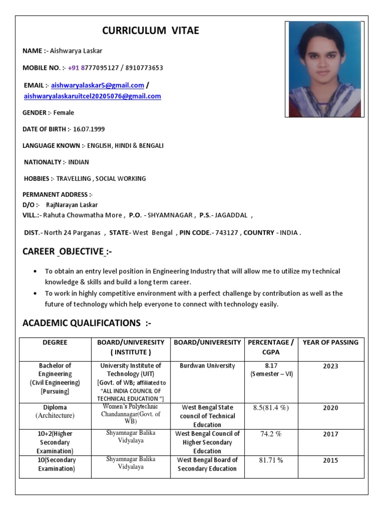 CV - Aishwarya Laskar | PDF | Educational Stages