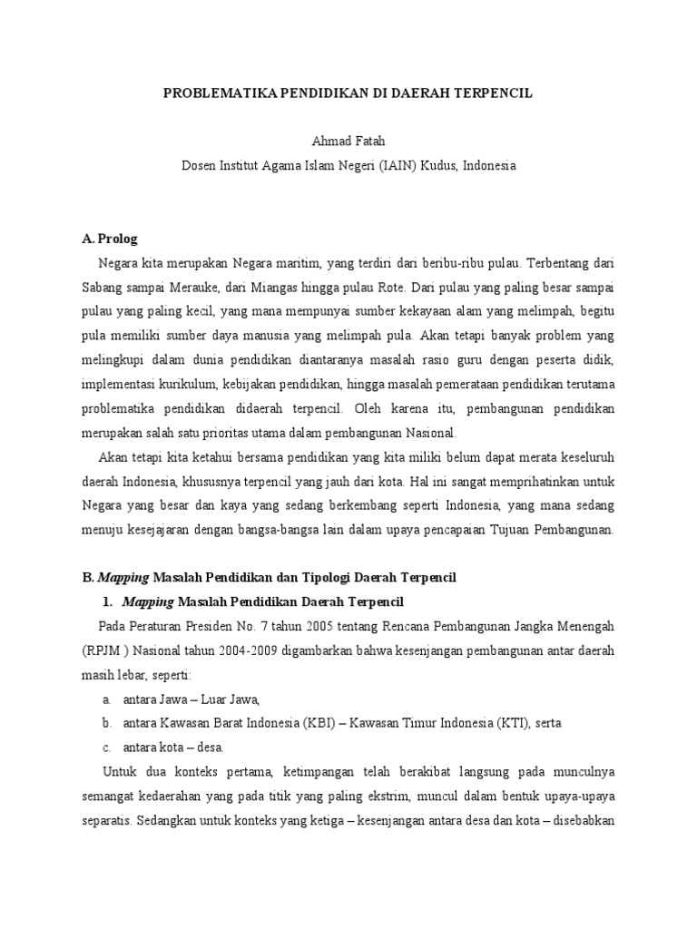 Problematika Pendidikan Di Daerah Terpencil | PDF